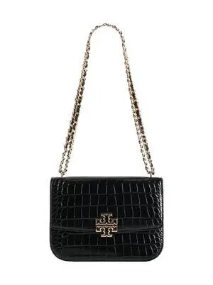 Tory Burch Leather Crocodile-print Shoulder Bag - Black