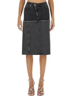 Alexander McQueen Two-tone Denim Skirt - Black