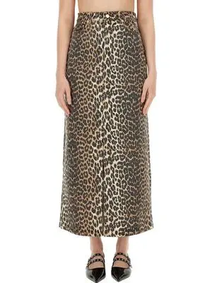 GANNI Maxi Slit Skirt - Animalier