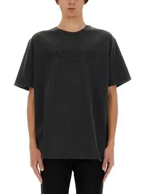 Balmain T Shirt With Logo - Charcoal