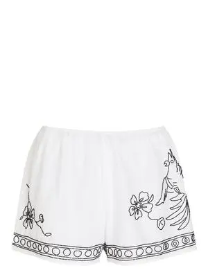 BODE Cockatoo Beaded Cotton And Silk-blend Shorts - White