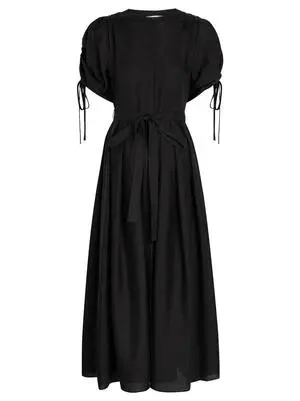 Gabriela Hearst Linnea Belted Linen Midi Dress - Black