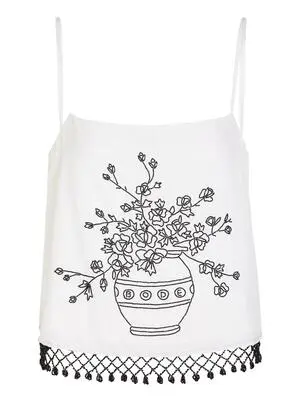 BODE Rosebloom Bead-embellished Tank - White