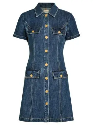ALICE + OLIVIA Jamie Collared Denim Mini Shirt Dress