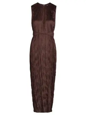 Staud Mizu Belted Plissé Midi Dress - Brown