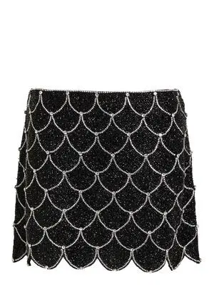 Alice + Olivia Embellished Stretch-mesh Mini Skirt - Black And Silver