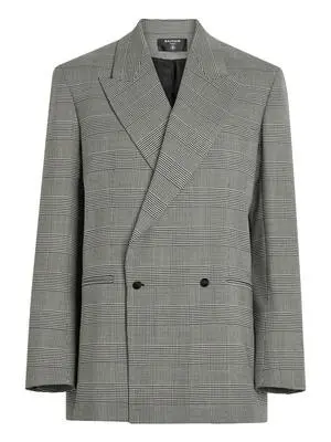 Balmain Houndstooth Double-breasted Wool-blend Blazer - Black And White