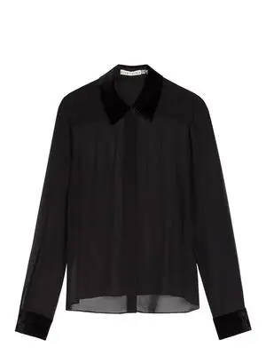 Alice + Olivia Willa Velvet-trimmed Chiffon Shirt - Black
