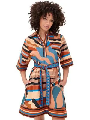 LAS SURENAS Printed Mini Shirt Dress With Belt