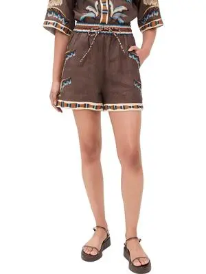 LAS SURENAS Printed Linen Shorts