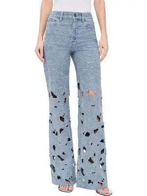Alice + Olivia High-rise Embroidered Eyelet Jeans - Rockstar Blue