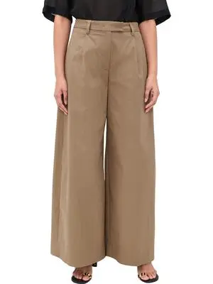 THE LATEST Wide Leg Gabardine Trousers - Cognac