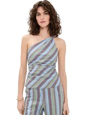 Faithfull The Brand Aurora One-shoulder Top - Agua Stripe/blue