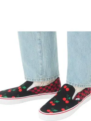 Valentino Garavani And Vans Slip-on Sneaker In Fabric With Maxi Cherryfic Print And Vlogo Checkerboard Print - Black/red