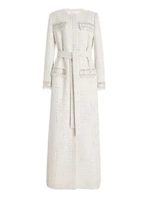 Carolina Herrera Embellished Tweed Long Coat - Ivory
