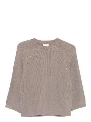 Peserico Embellished Ribbed-knit Sweater - Neutrals