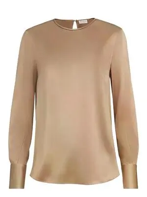Brunello Cucinelli Monili-detail Long-sleeve Blouse - Neutrals