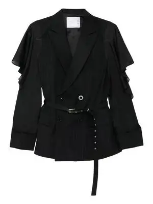 Sacai Pinstripe Belted Blazer - Black