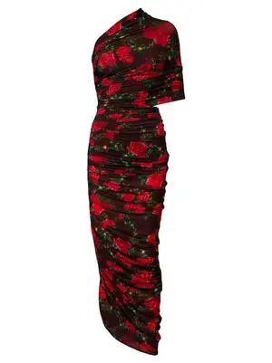 Magda Butrym Floral Ruched Midi Dress - Burgundy