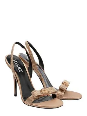 Versace Medusa Embellished Satin Sandals - Beige