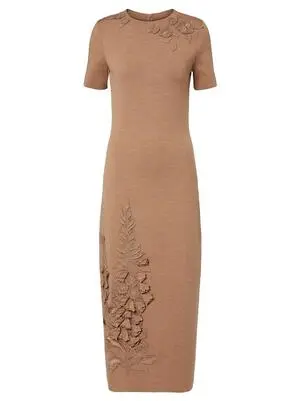 Oscar De La Renta Foxgloves Wool-blend Midi Dress - Brown
