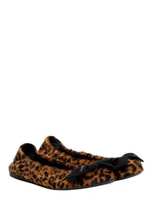 Prada Leopard-print Calf Hair Ballerina Flats - Brown