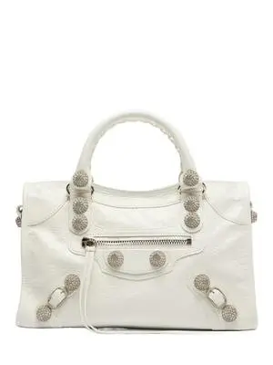 Balenciaga Le City Small Embellished Leather Shoulder Bag - White
