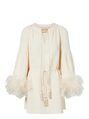Valentino Garavani Cady Couture Feather-trimmed Tunic - White