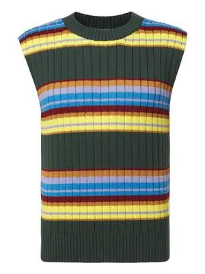 Dries Van Noten Striped Cotton And Wool Sweater Vest - Green