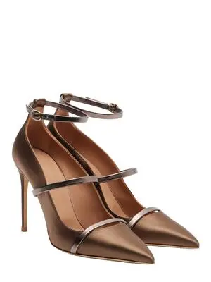 MALONE SOULIERS Diaz 100 Leather-trimmed Satin Pumps - Brown