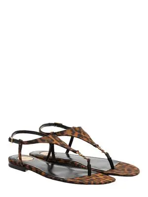 Saint Laurent Cassandra Leopard-print Grosgrain Sandals - Brown