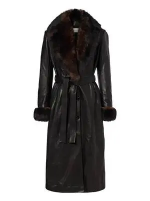 Nour Hammour Baez Shearling-trimmed Leather Coat - Black