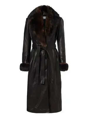 Nour Hammour Baez Shearling-trimmed Leather Coat - Black