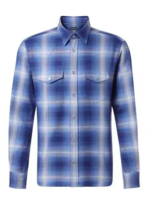 TOM FORD Checked Cotton Shirt - Blue