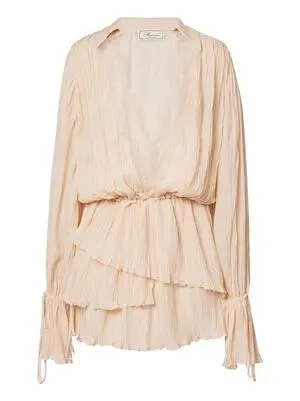 Blumarine Lace-trimmed Plissé Georgette Minidress - Pink