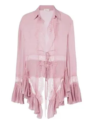 Blumarine Lace-trimmed Georgette Blouse - Pink
