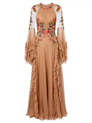 Costarellos Zilara Embellished Silk Gown - Beige