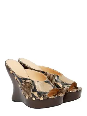 Magda Butrym Snake-effect Leather Wedge Mules - Brown