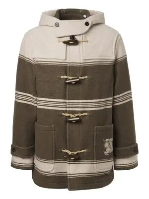 Burberry Striped Wool-blend Duffle Coat - Green
