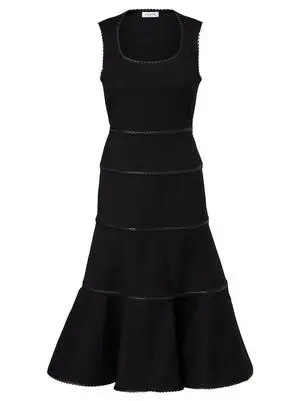 Alaïa Leather-trimmed Wool Midi Dress - Black