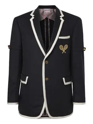 Thom Browne Embroidered Cashmere Zibeline Blazer - Blue