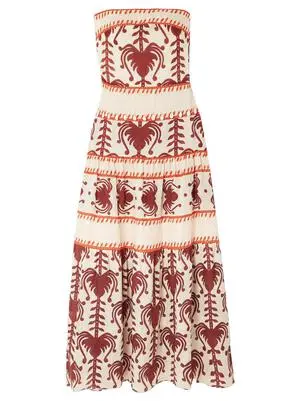Johanna Ortiz Another Chance Strapless Tiered Embellished Printed Linen Maxi Dress - Ecru
