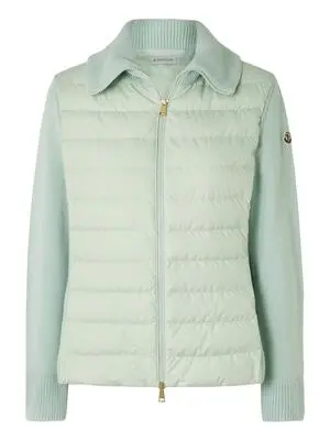 Moncler Wool And Padded Quilted Shell Down Cardigan - Green