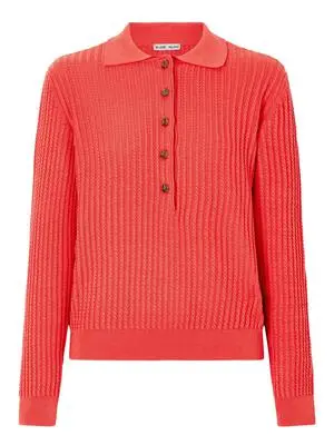 BLAZÉ MILANO Alegria Cable-knit Cotton And Silk-blend Polo Sweater - Red