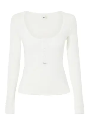 Chloé Ribbed Cotton-jersey T-shirt - White