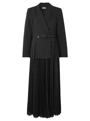 Simkhai Alexandra Belted Pleated Crepe Midi Dress - Black