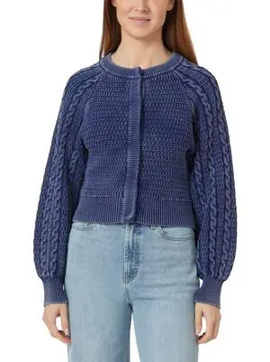 HABITUAL Washed Cotton Blend Cable Knit Cardigan