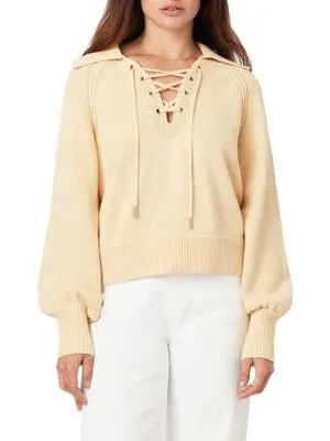 Habitual Lace-up Cotton Sweater - Chamomile