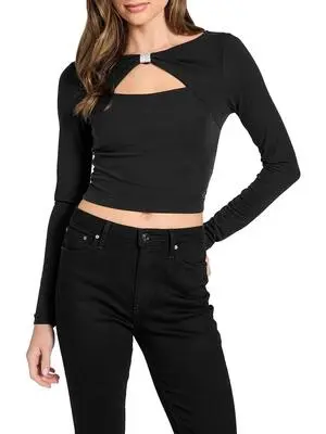 Guess Rhinestone Accent Cutout Top - Black