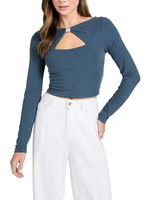 Guess Rhinestone Accent Cutout Top - Blue